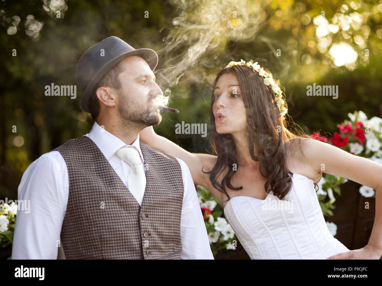 Beautiful bride and groom portrait in nature Stock Photo - Alamy