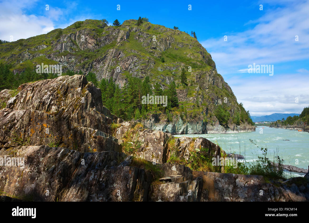 Mountains river with rocky riverside. Katun, Altai, Siberia Stock Photo ...