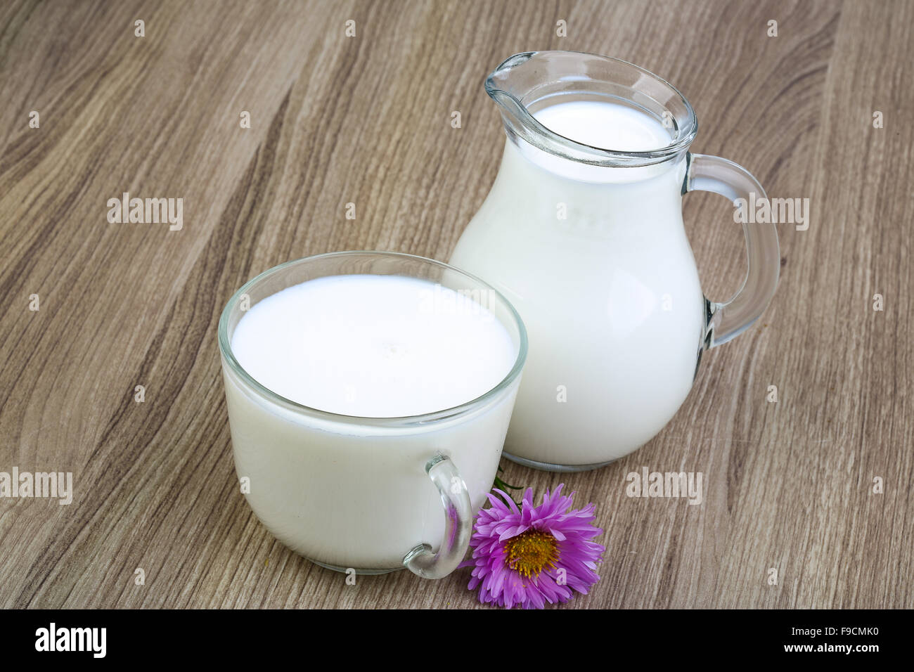 Fresh cold milk in glass on the wood background Stock Photo - Alamy