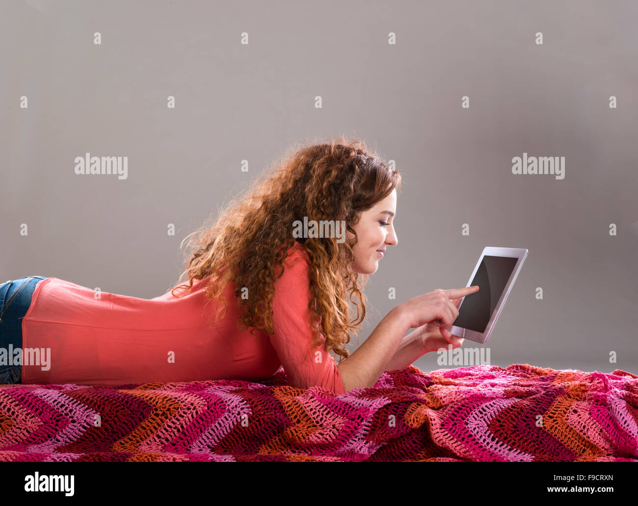 Beautiful girl with tablet is isolated on white background Stock Photo ...