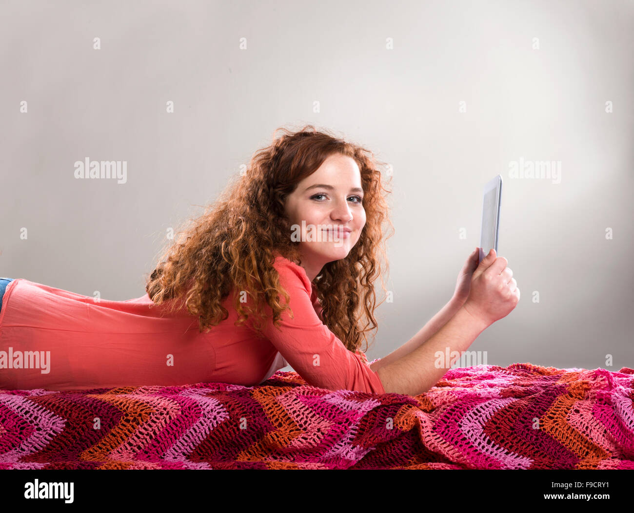 Beautiful girl with tablet is isolated on white background Stock Photo ...