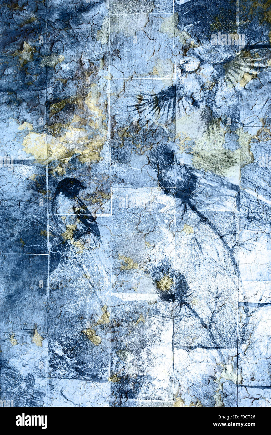 blue crackle wall texture, color crackle background. With Bird Stock ...