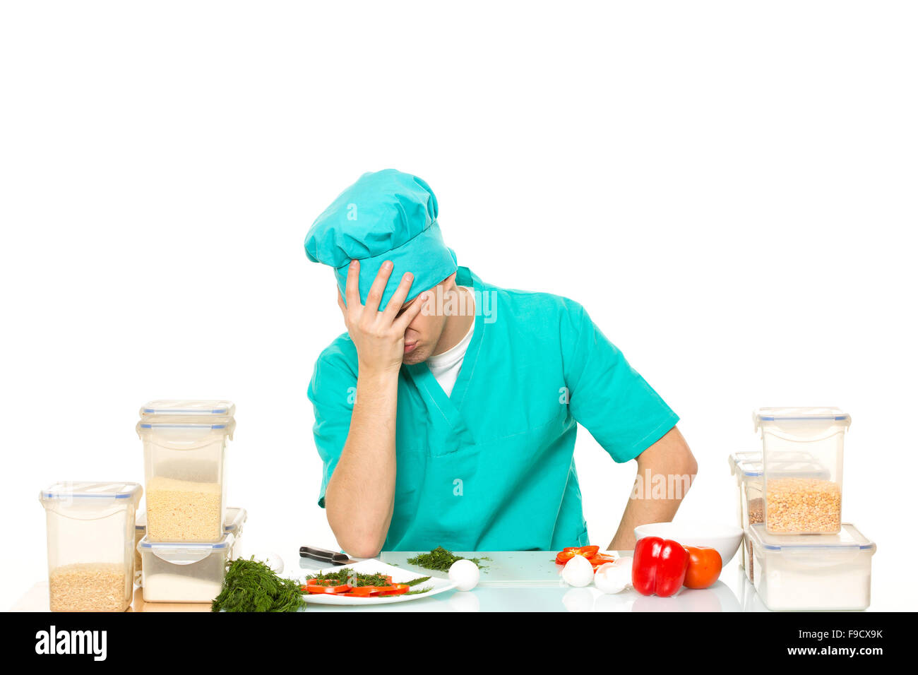 scared cook man worried pose. isolated white background Stock Photo - Alamy