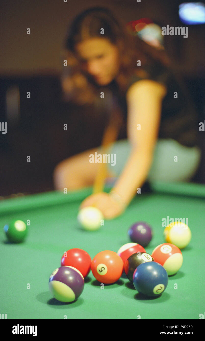 Young Woman Playing Snooker Stock Photo - Alamy