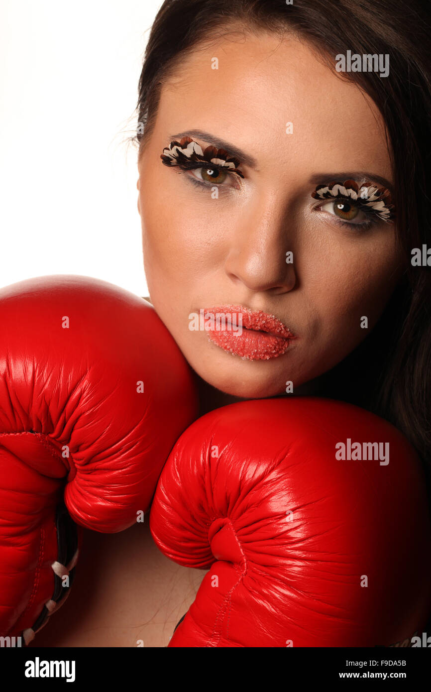 Female boxer red gloves Stock Photo - Alamy