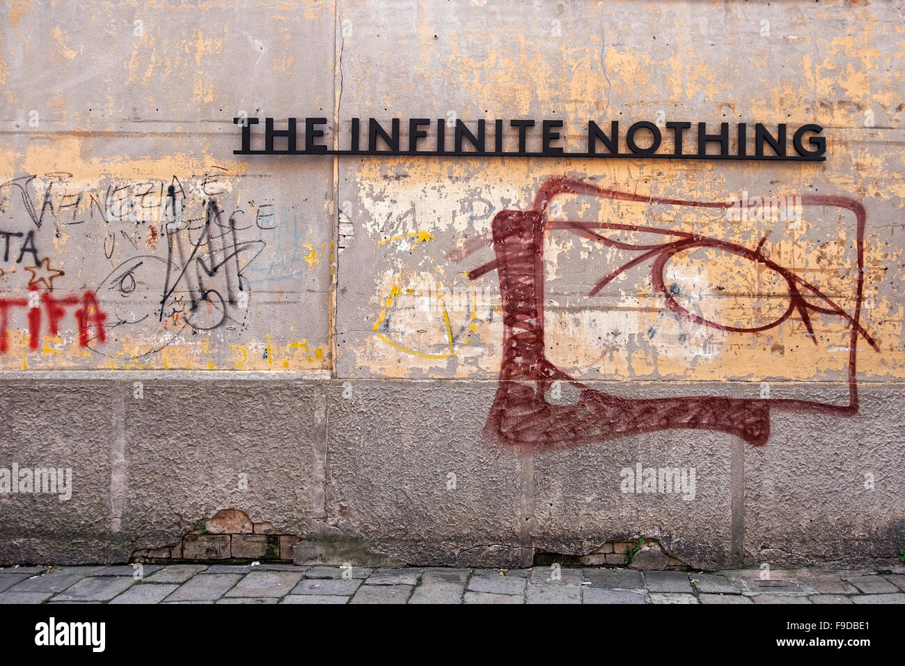 The Infinite Nothing, sign and graffiti on wall during the 2015 56th ...