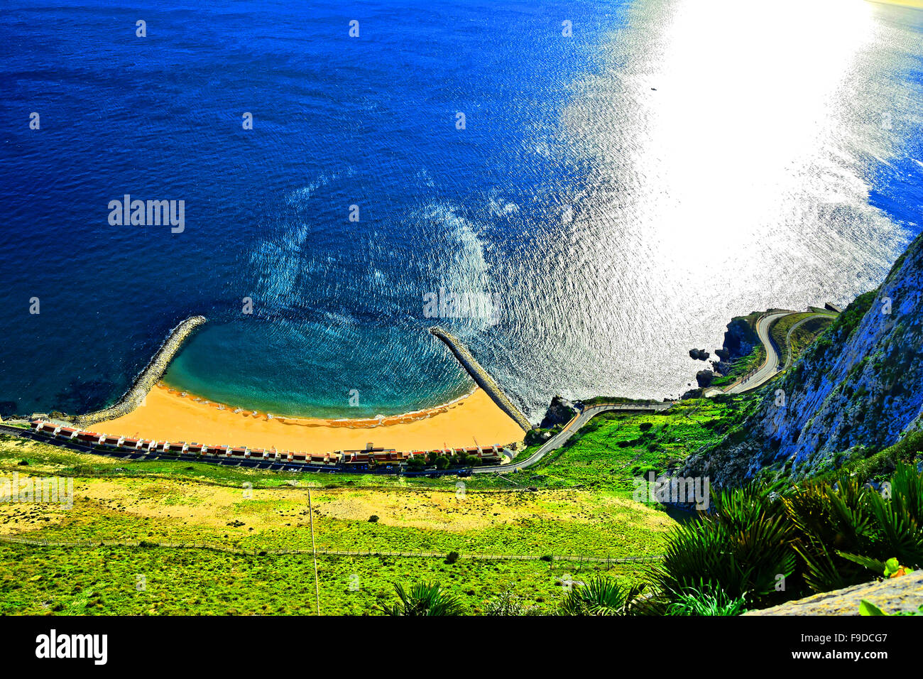 Gibraltar beach from tunnels on Mediterranean sea Stock Photo - Alamy