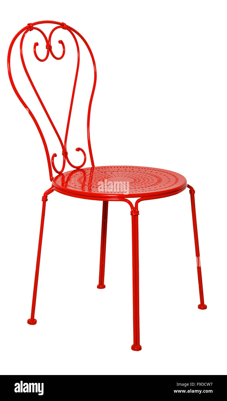 Red metal chair isolated on white background Stock Photo - Alamy