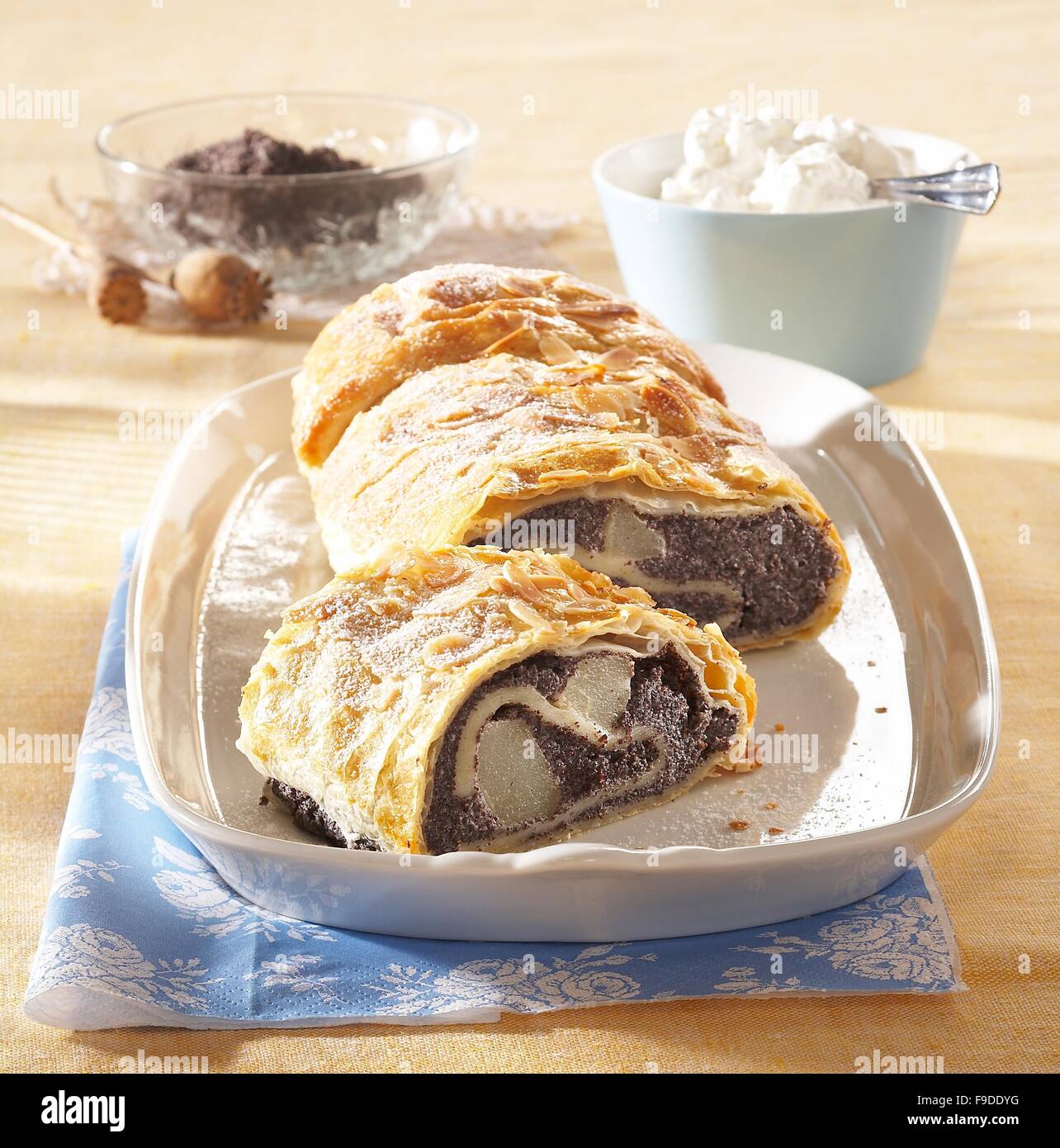 Poppy Roll with Pears Stock Photo - Alamy