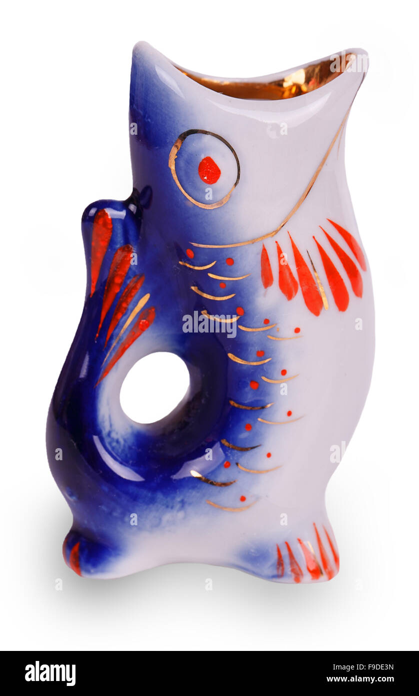 Ceramic fish jug isolated on white background Stock Photo - Alamy
