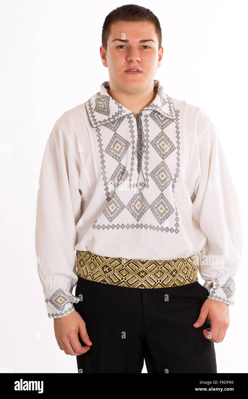 folklore dressed man on white background Stock Photo - Alamy