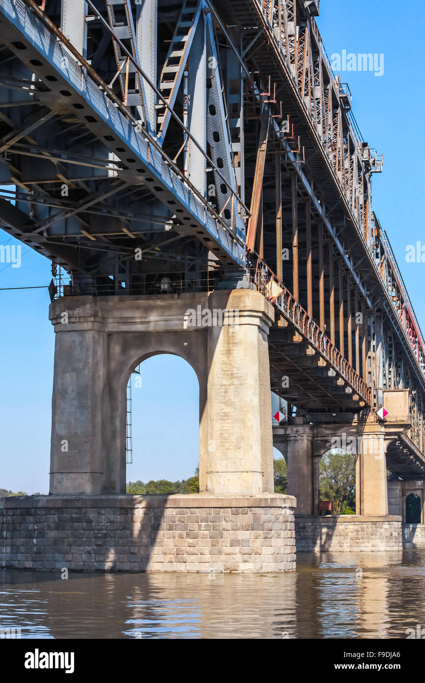 Danube Bridge. Steel truss bridge over the Danube River connecting ...