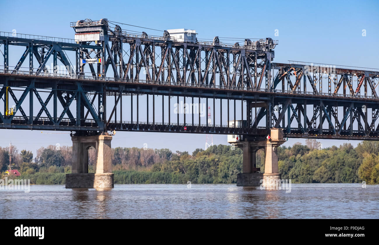 Danube Bridge known as the Friendship Bridge. Steel truss bridge over ...