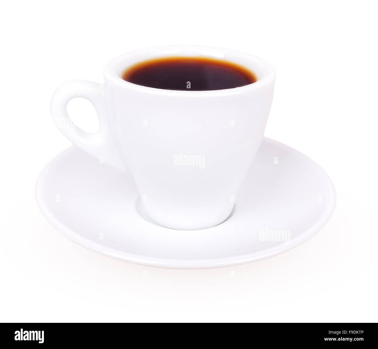 white cup of coffee on a saucer side view isolated on white background ...