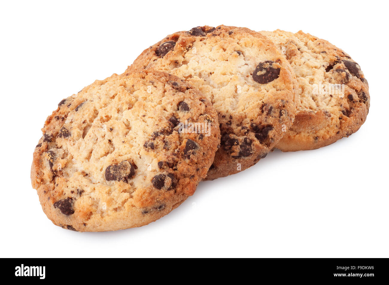 three chocolate chips cookies isolated on white background Stock Photo ...