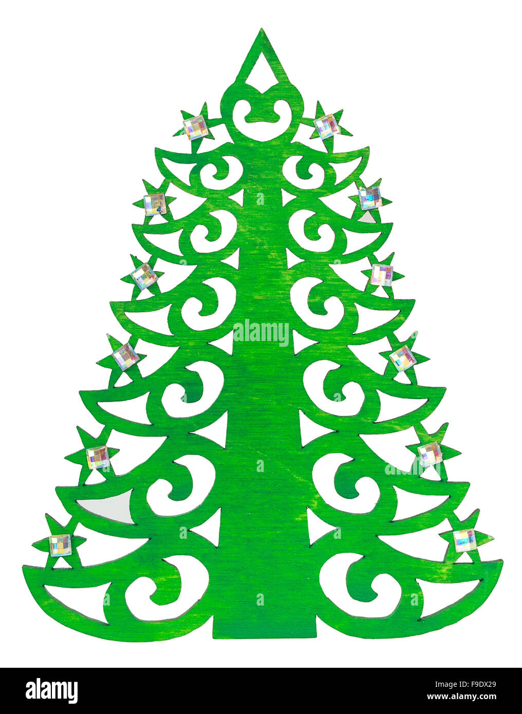 Green Christmas tree shape with asterisks made of wood decoration ...