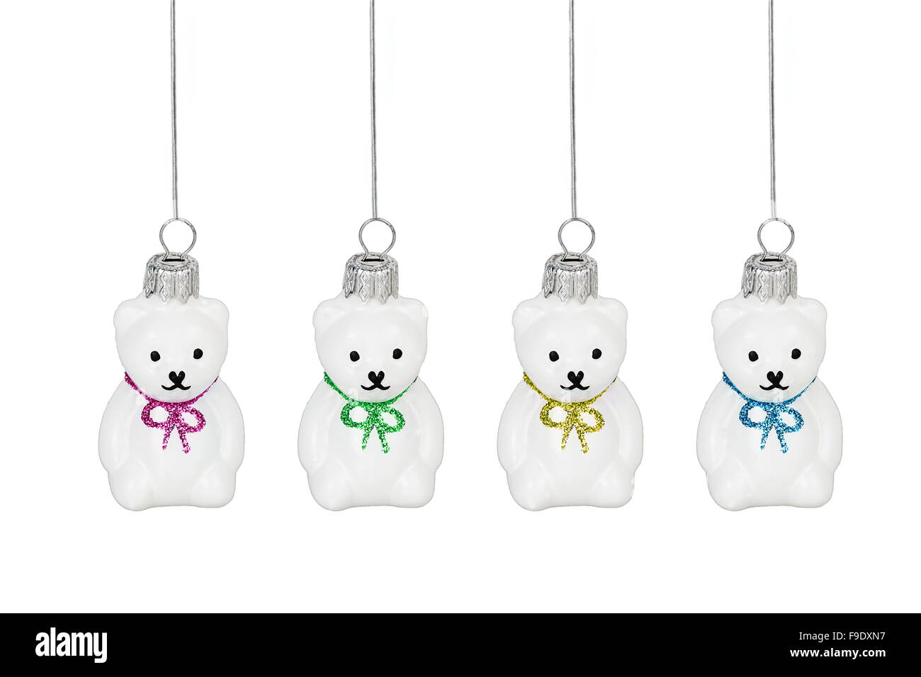 Set of Christmas toys white teddy bears isolated on white background ...
