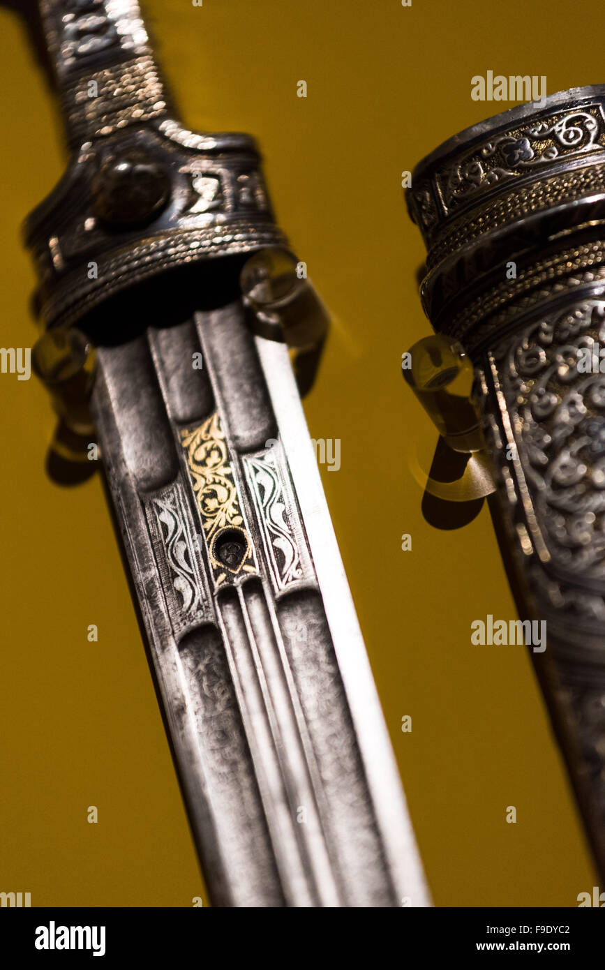 A Caucasian dagger (1906-1907) with a handle with etched ornamentation ...