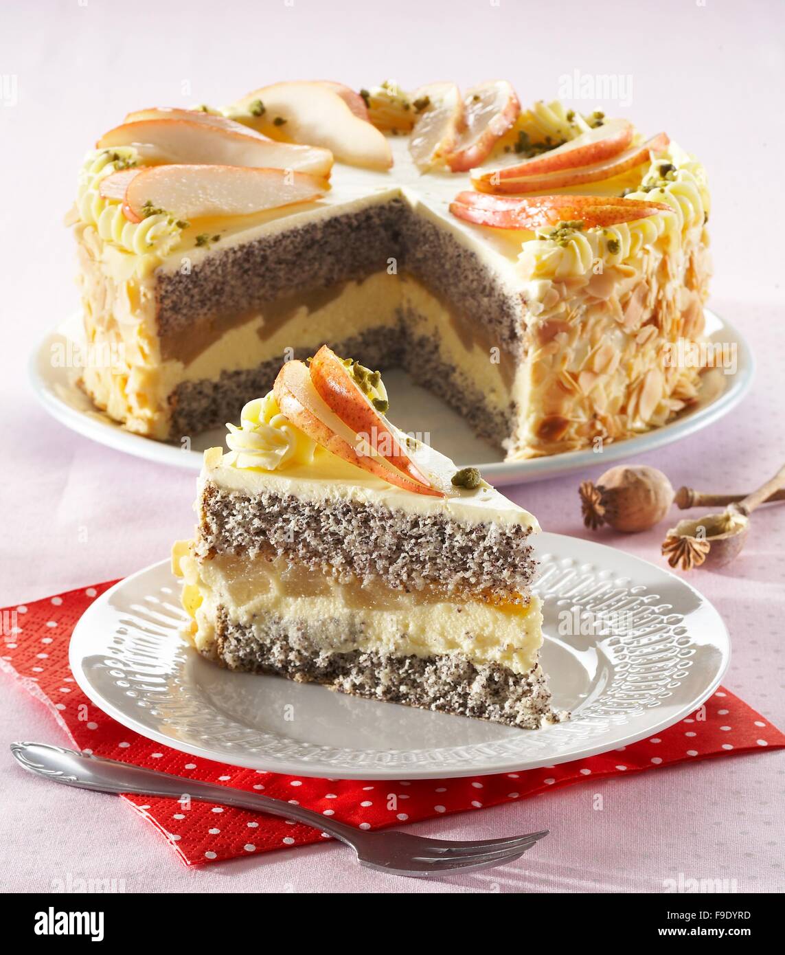 Poppy Cake with Pears Stock Photo - Alamy