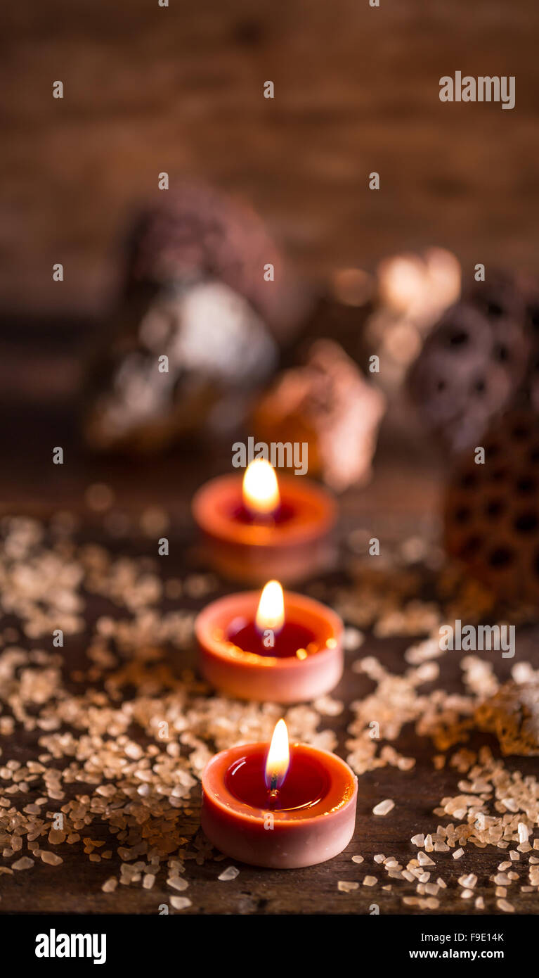 Tranquil spa relaxation setting with candles Stock Photo - Alamy