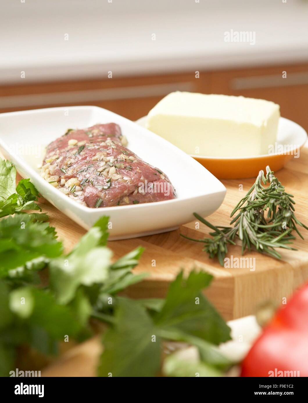 Roast mutton with vegetable and polenta + steps Stock Photo - Alamy