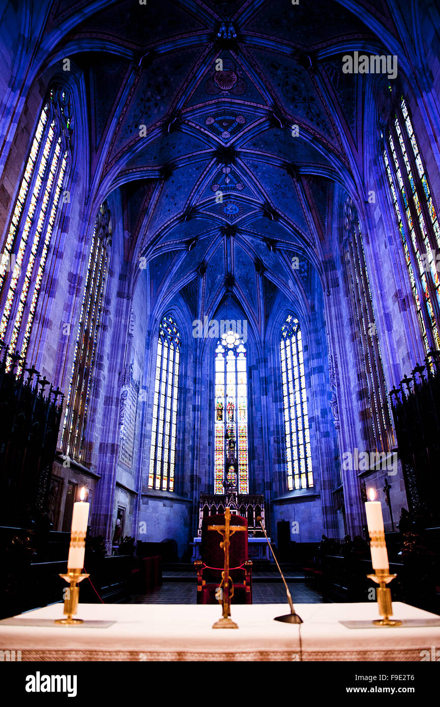 Interior of beautiful european church ready for wedding ceremony Stock ...