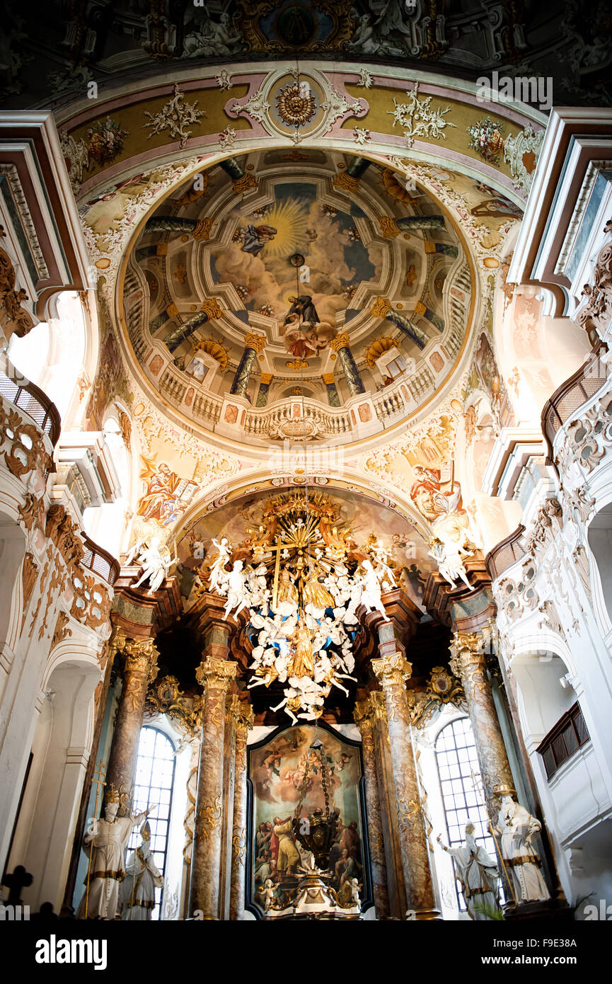 Interior of beautiful european church ready for wedding ceremony Stock ...
