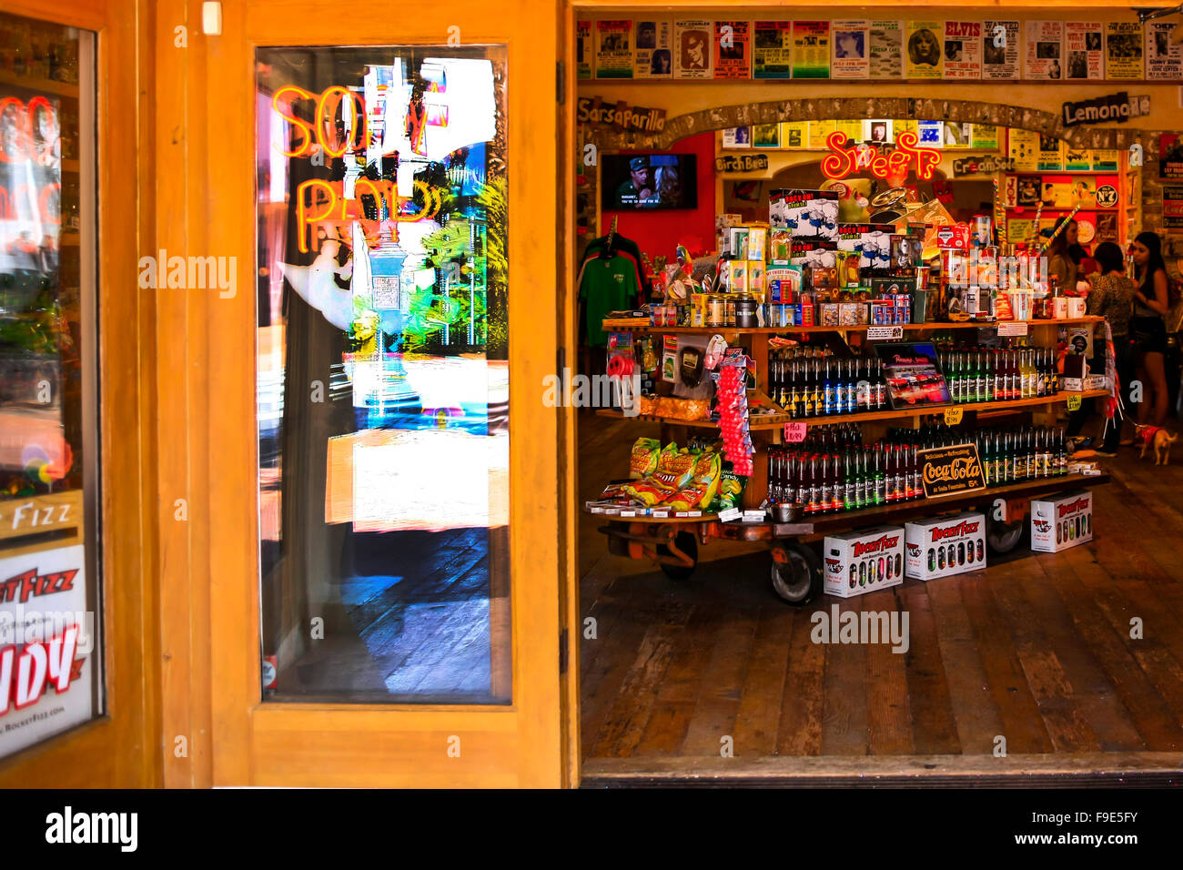 Looking inside a candy store on State Street in Santa Barbara Stock ...