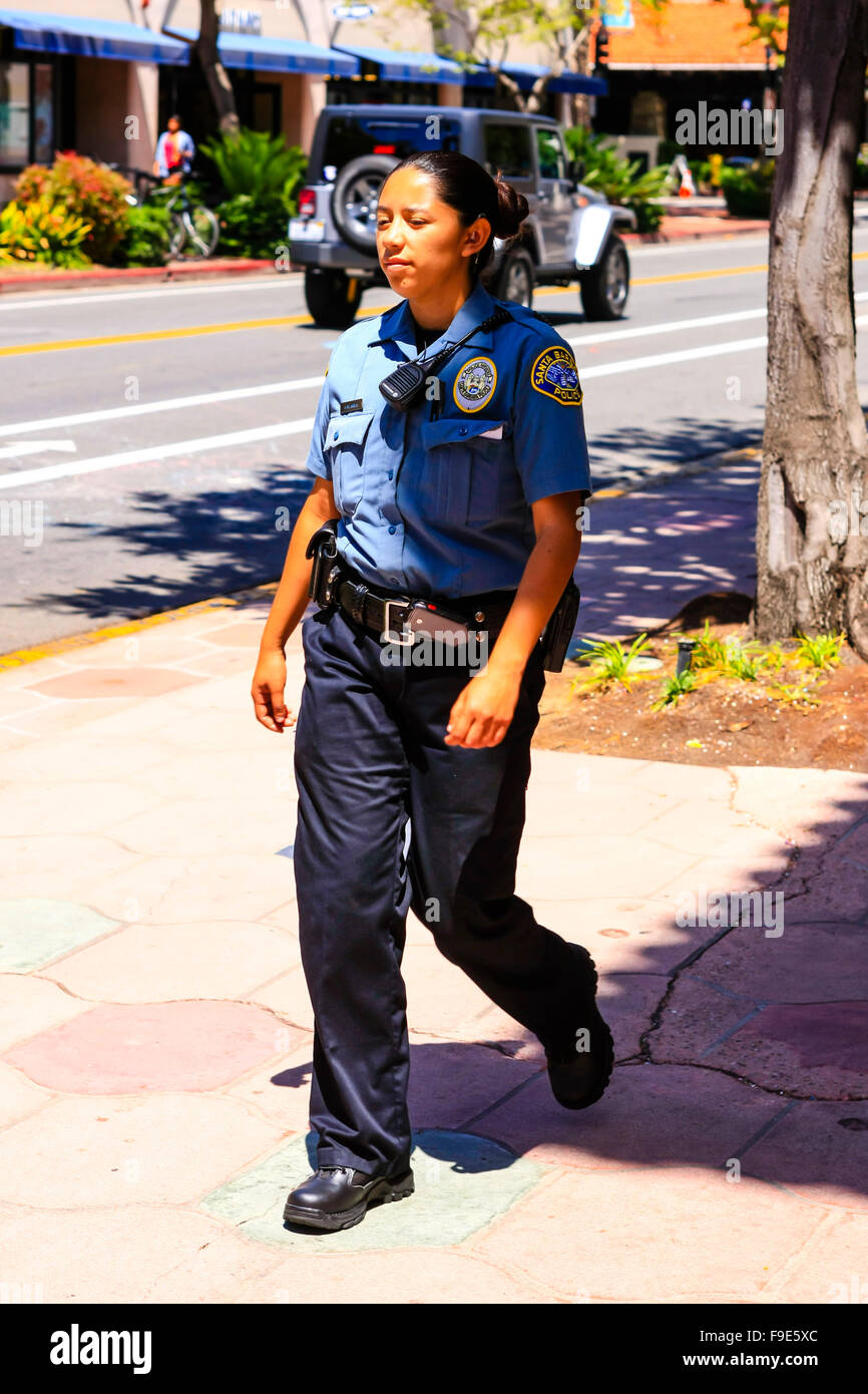 Unarmed Police woman walks the streets of downtown Santa Barbara ...