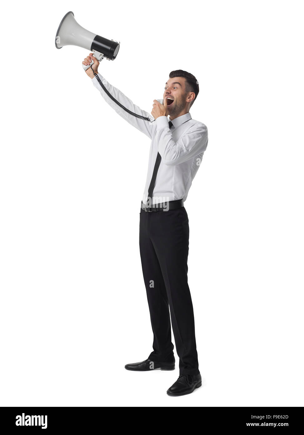 Businessman with megaphone portrait isolated on white background Stock ...