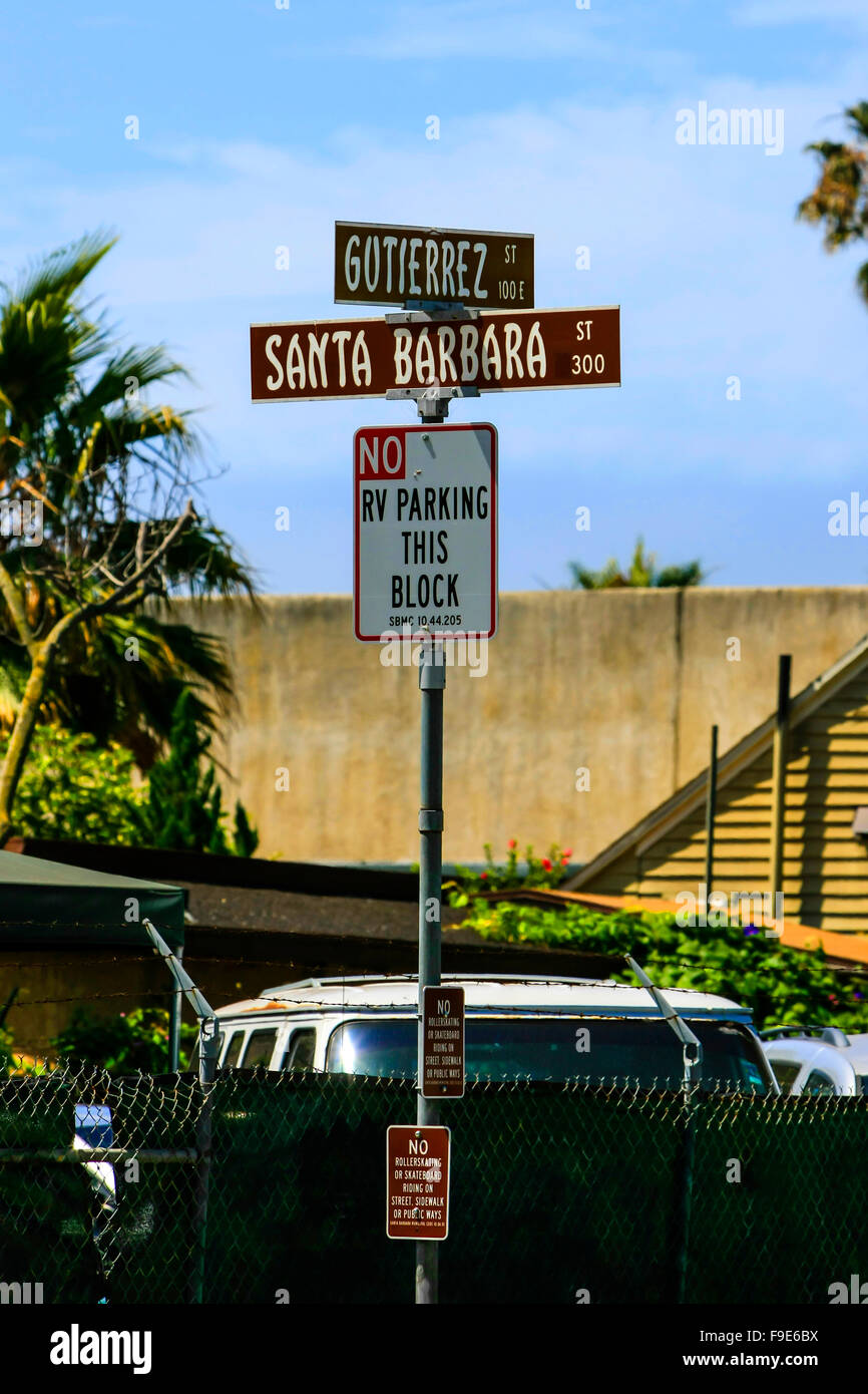 Intersection signpost for Santa Barbara St and Gutierrez St in downtown ...