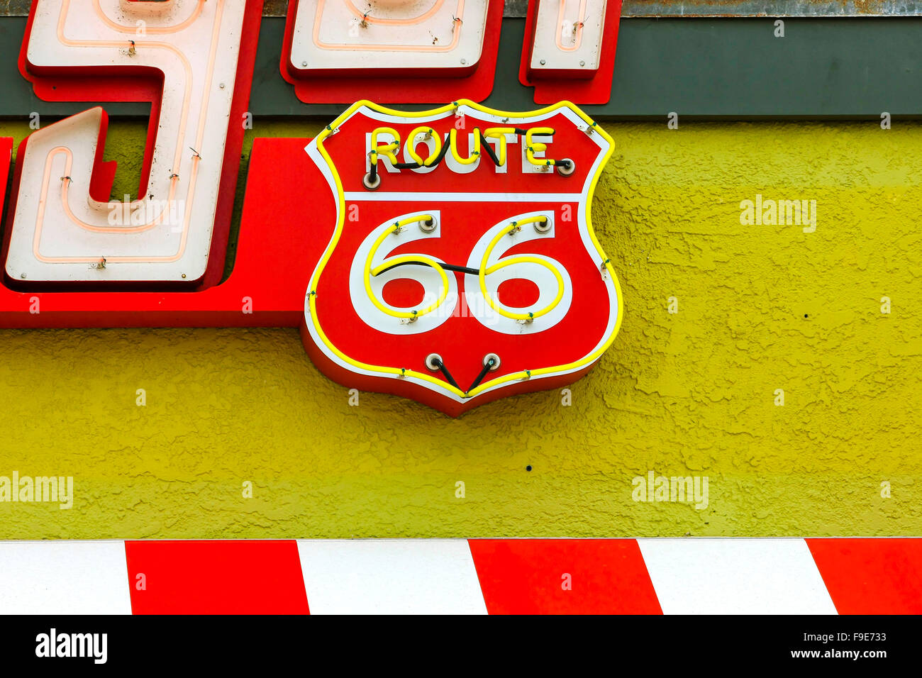 Route 66 neon overhead sign in red and white Stock Photo - Alamy