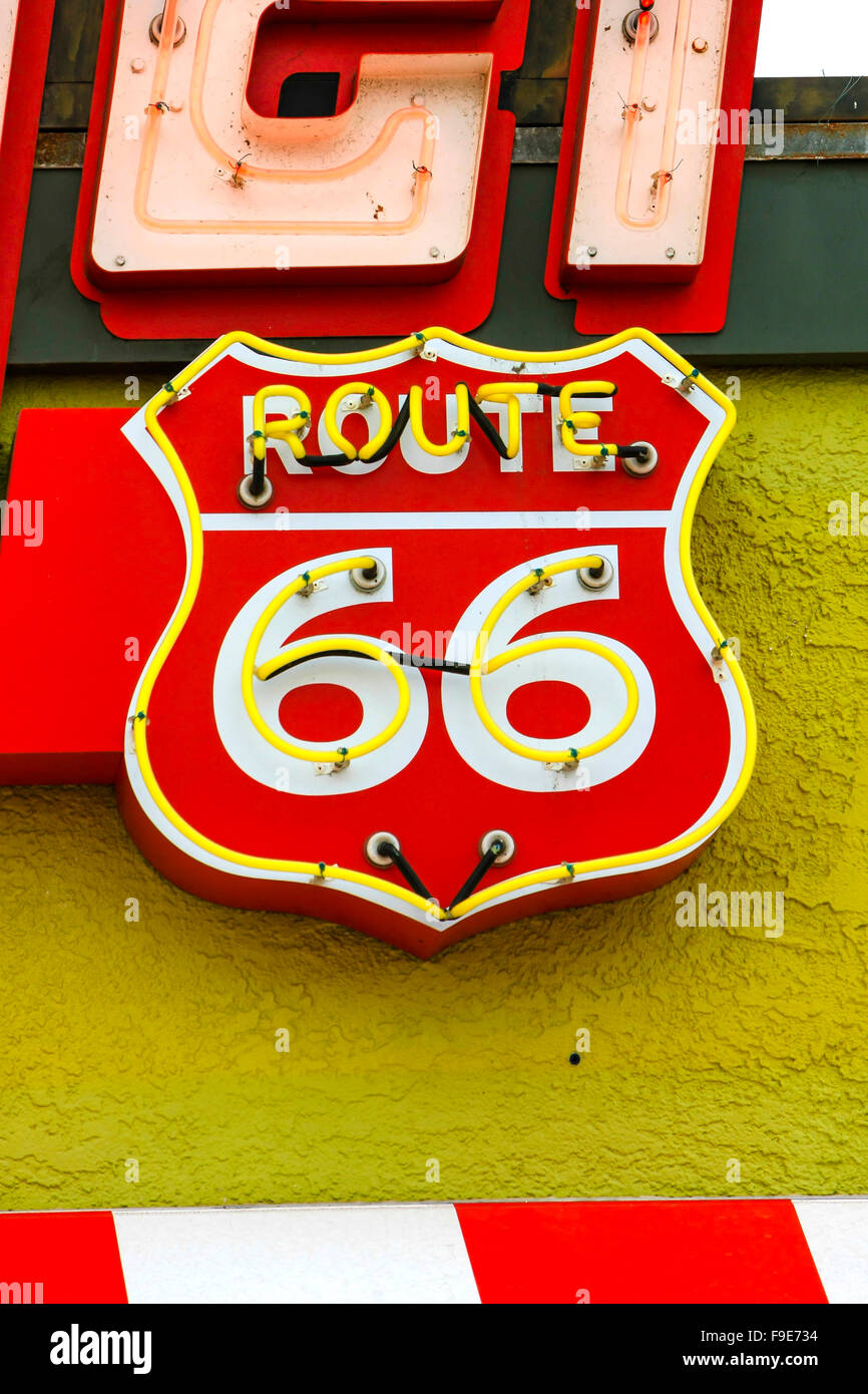 Route 66 neon overhead sign in red and white Stock Photo - Alamy