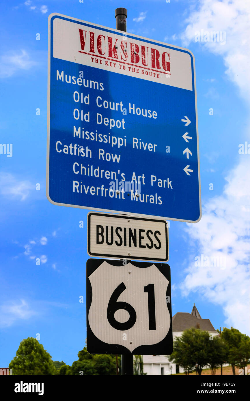 Vicksburg historic district signpost pointing to the landmarks in the ...
