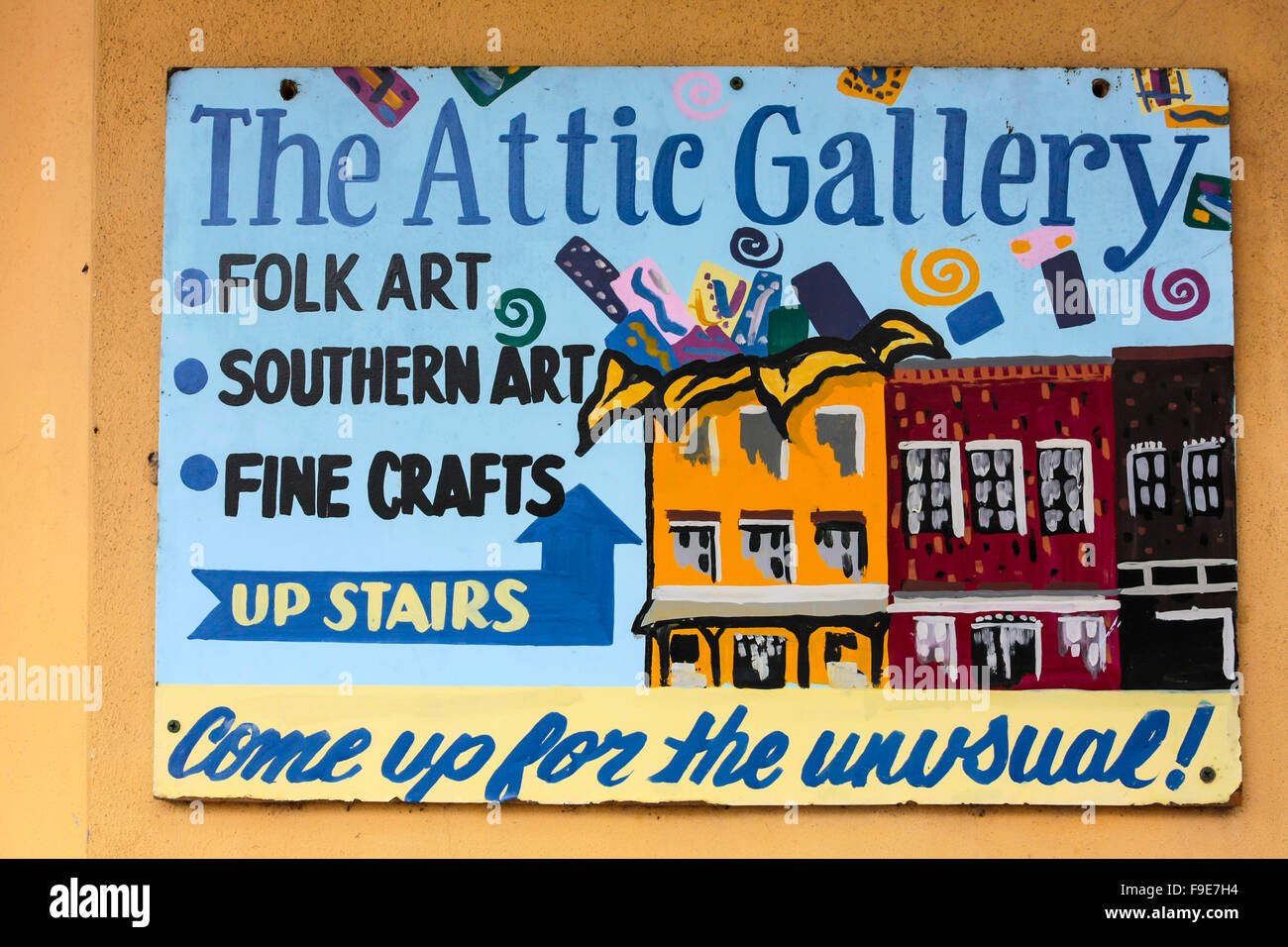 The Attic Gallery wall sign outside a store in the historic district of ...