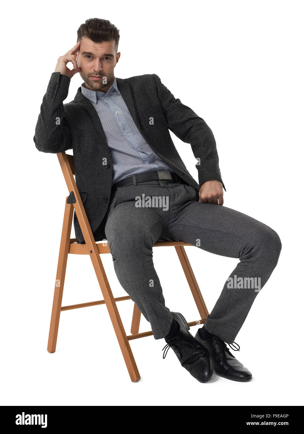 Man sitting chair suit full portrait Cut Out Stock Images & Pictures ...