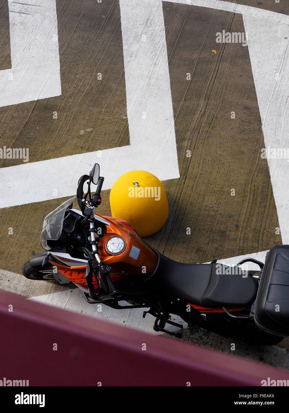 KTM adventure touring motorcycle parked seen from above in Rome EUR ...