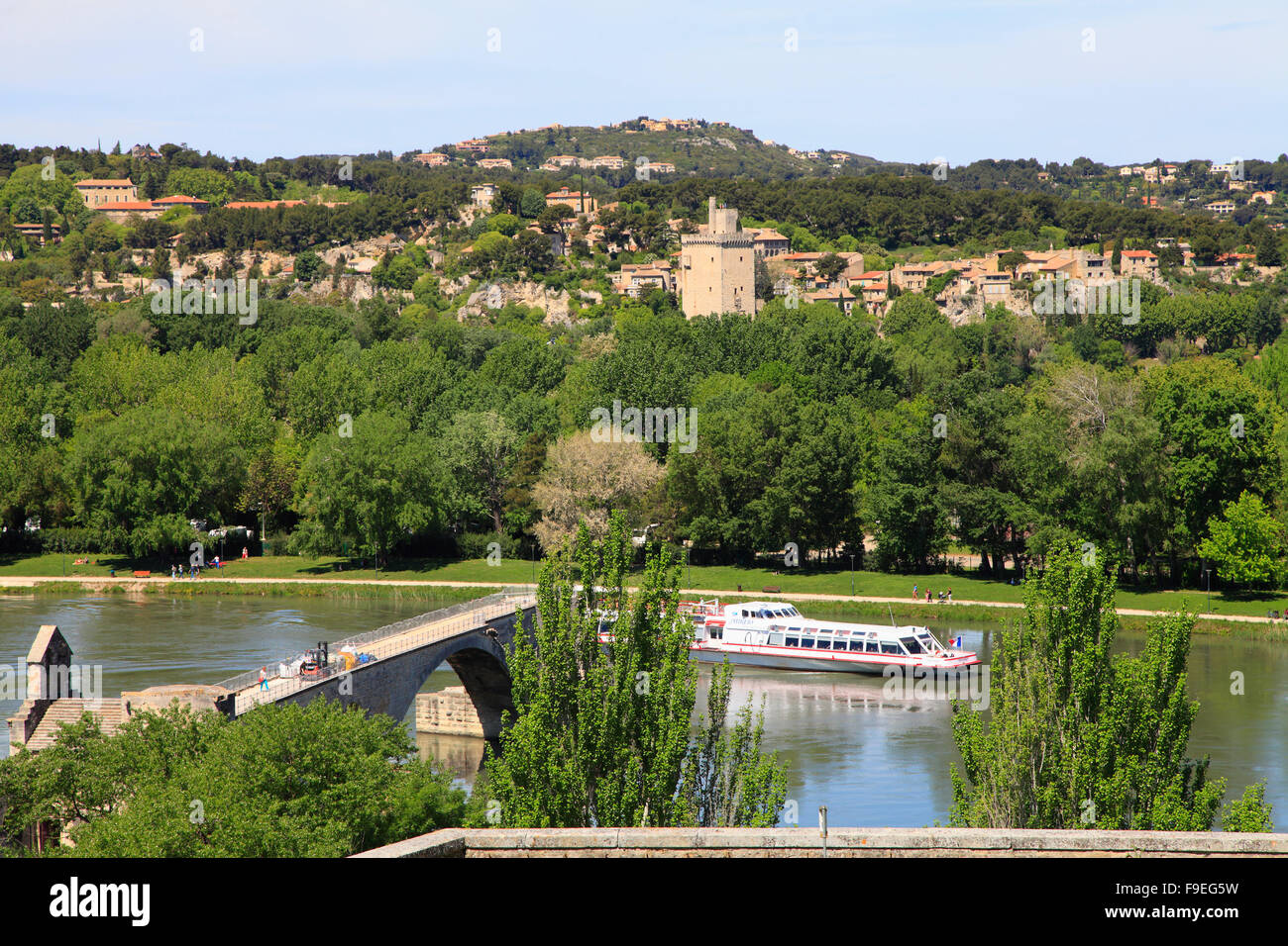 France, Provence, Avignon, Rhone River, ship, Villeneuve Lez Avignon ...