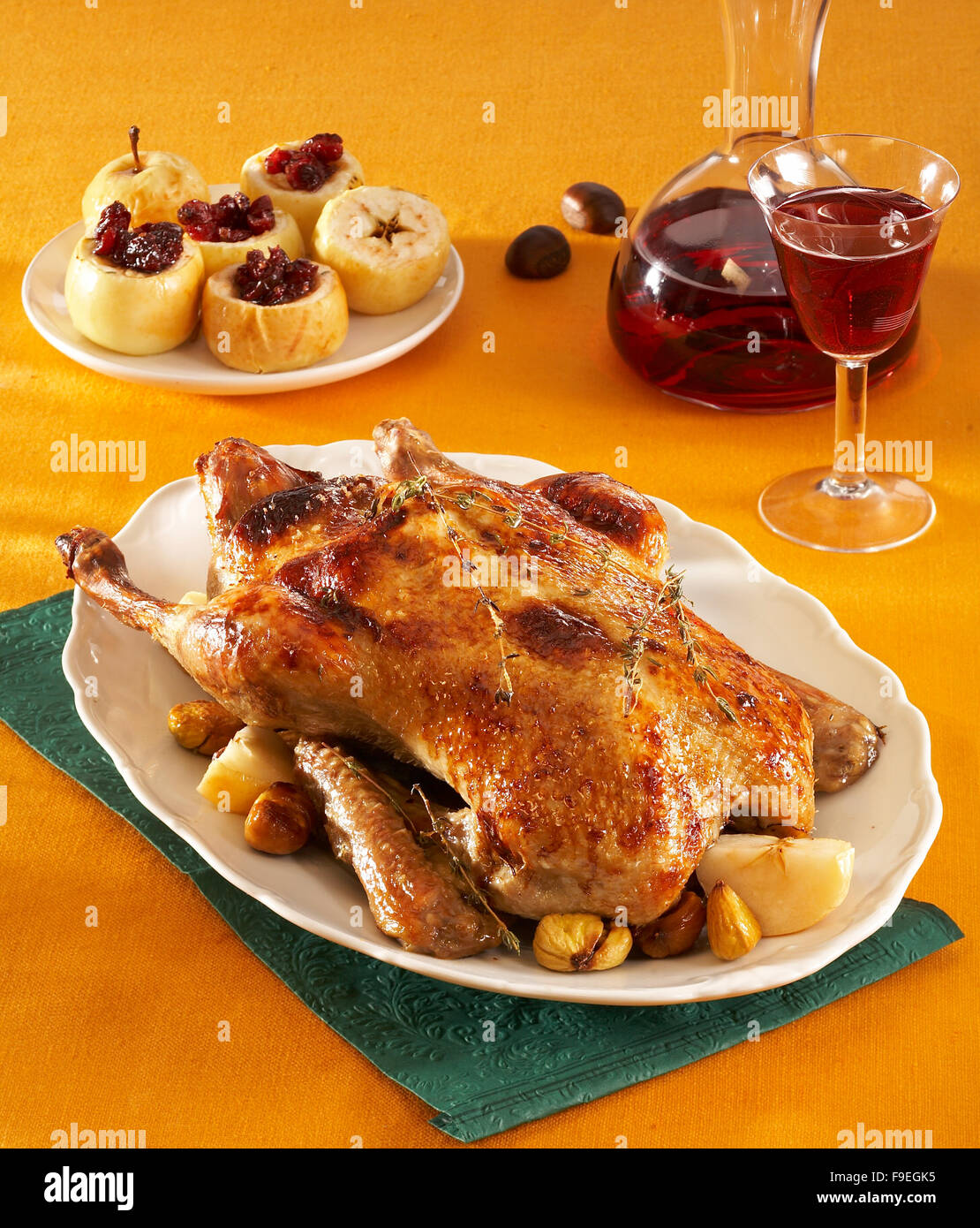 Duck with Apples and Chestnuts Stock Photo - Alamy
