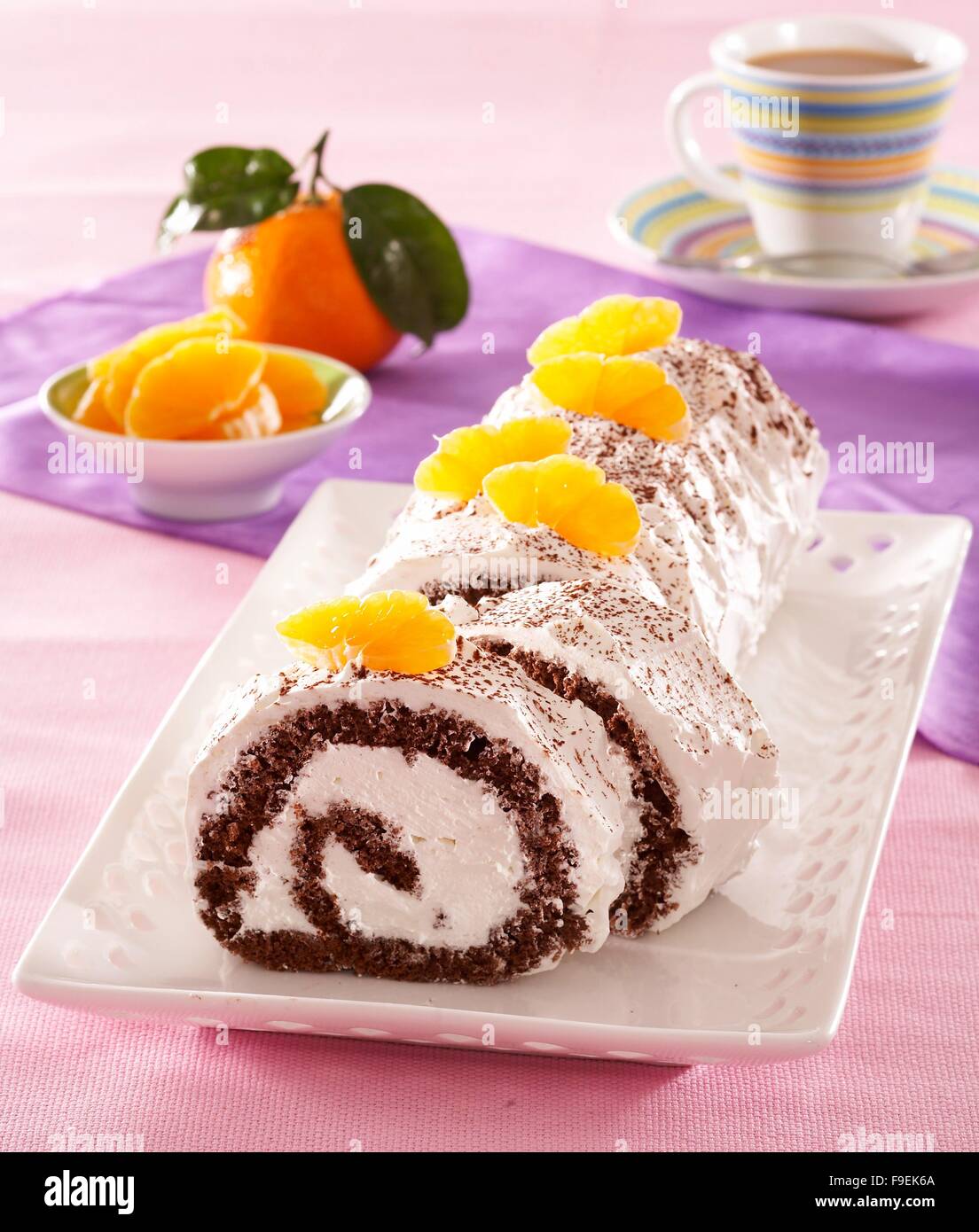 Cocoa Roll with Whipped Cream Stock Photo - Alamy