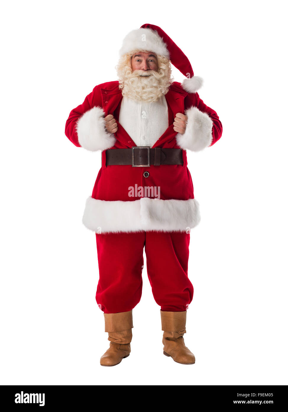 Santa Claus Portrait in a classic superman pose tearing his shirt open ...