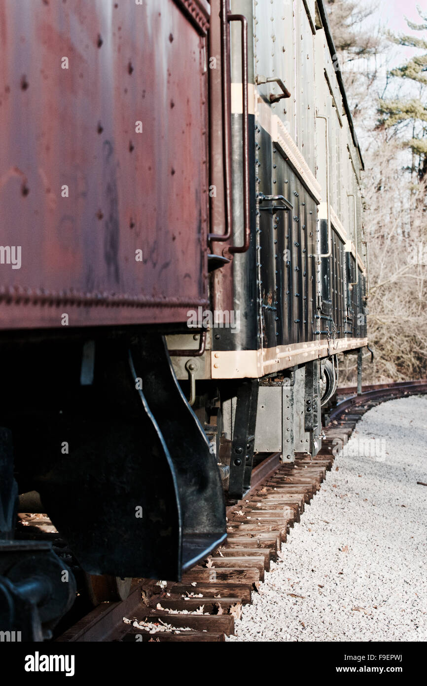 Beautiful photo of the old train and the railroad through the forest ...