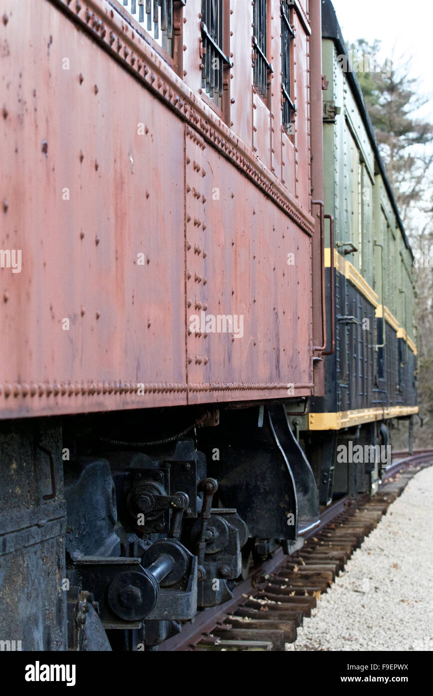 Image with the old wagons of the train on the road Stock Photo - Alamy