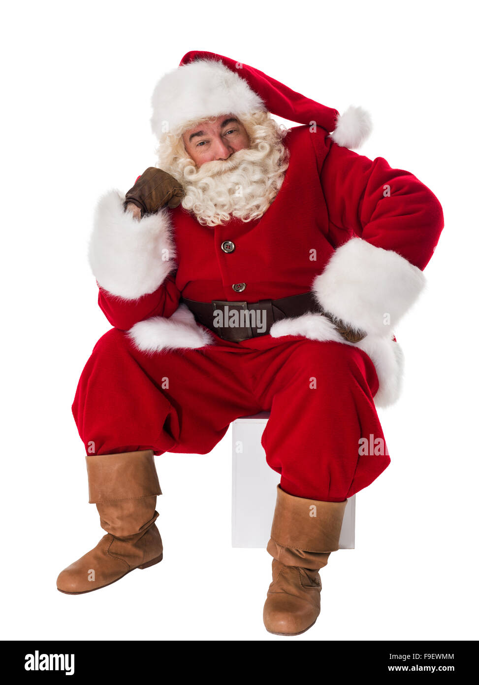 Santa Claus Portrait sitting pensive Isolated on White Background Stock ...