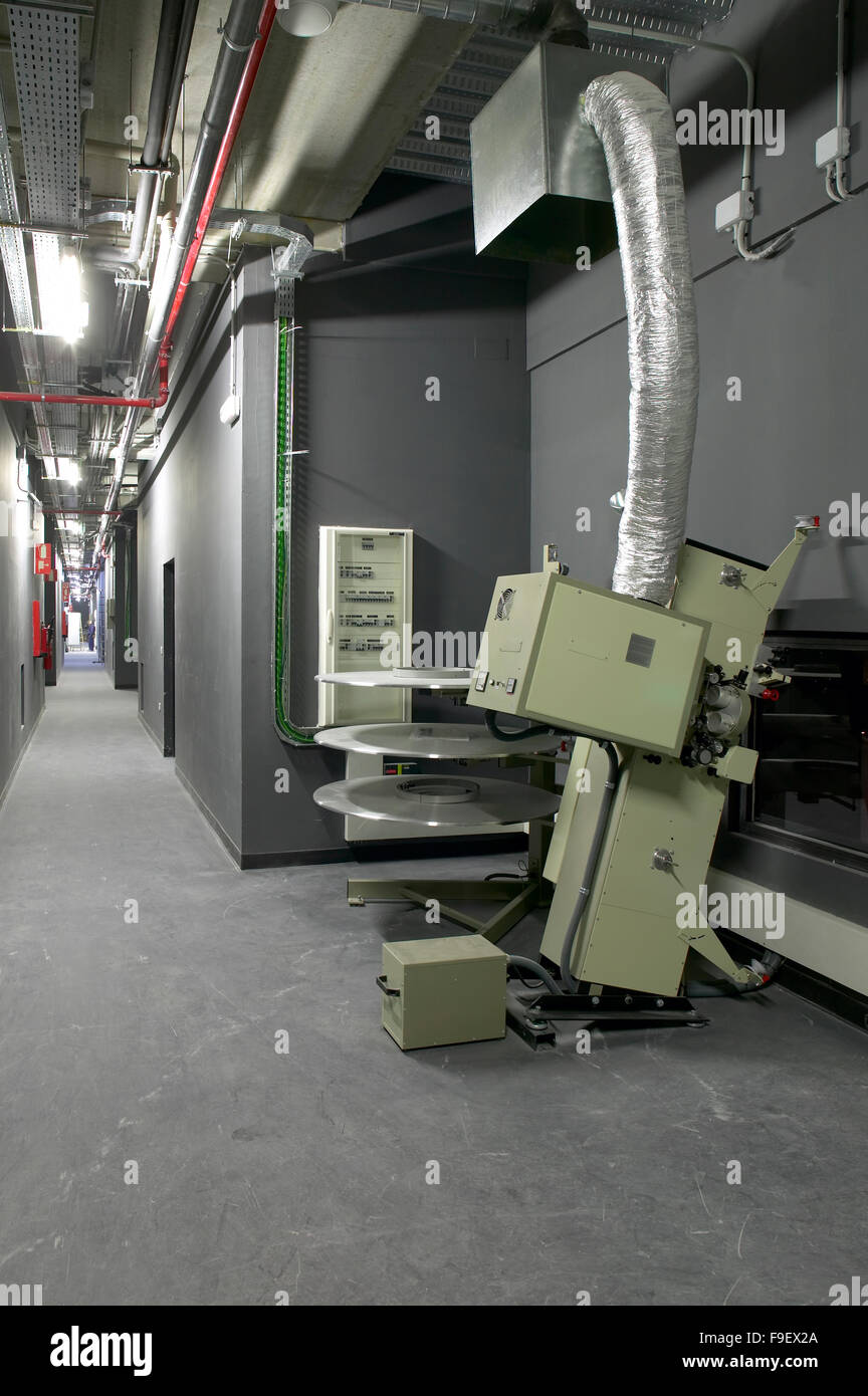 Interior corridor with projectors and machinery for cinemas Stock Photo ...