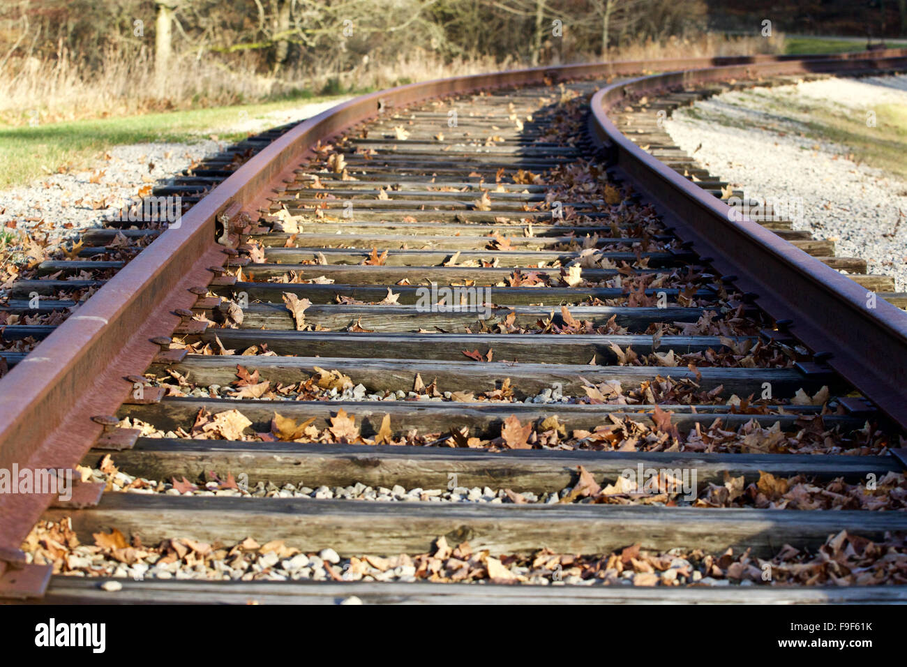 Photo of the rusty railroad at fall time Stock Photo - Alamy
