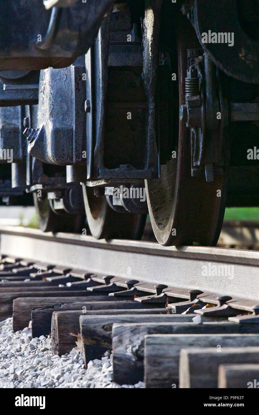 Beautiful image with three wheels of the old train Stock Photo - Alamy