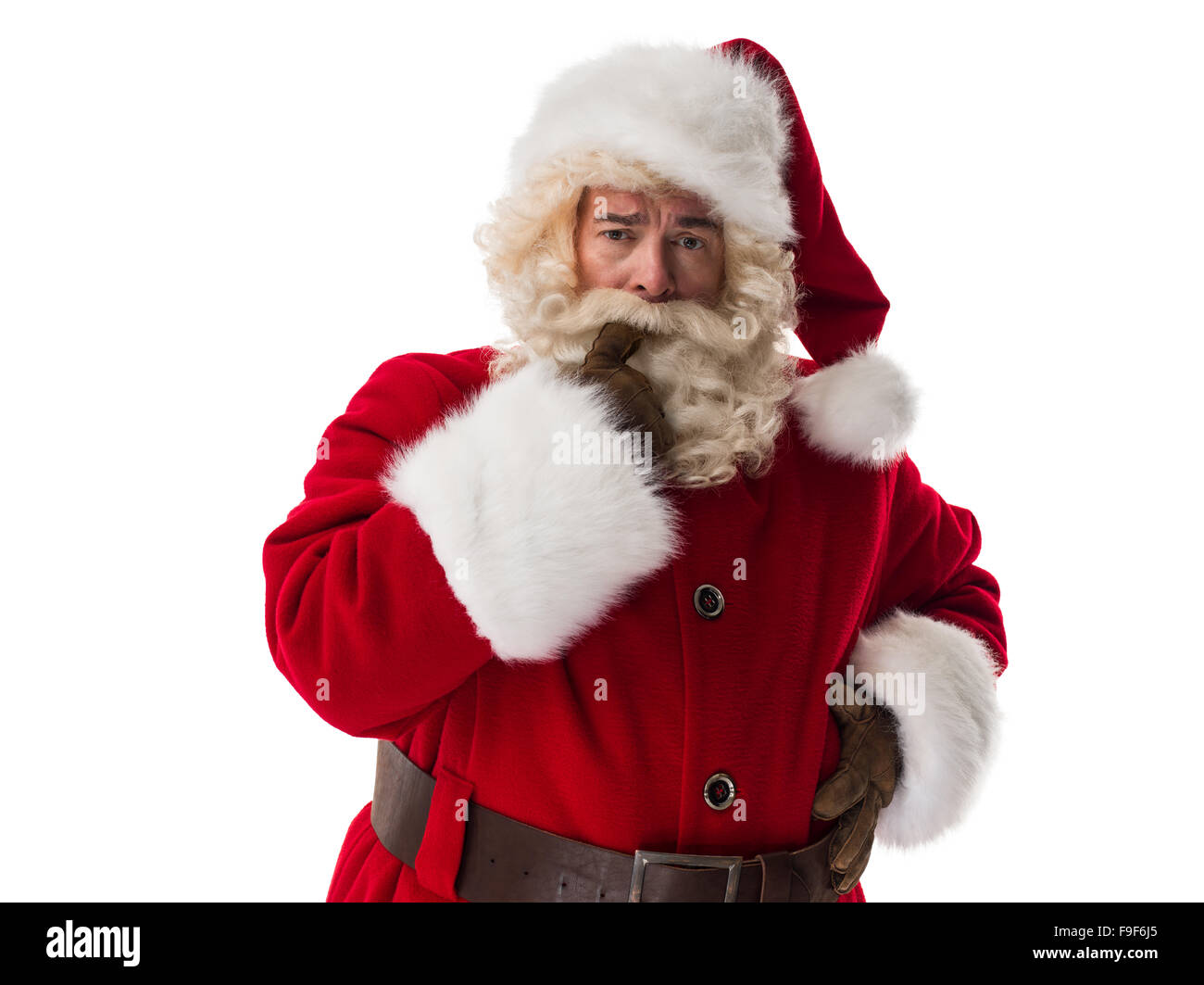 Santa Claus Portrait pensive and puzzled Isolated on White Background ...
