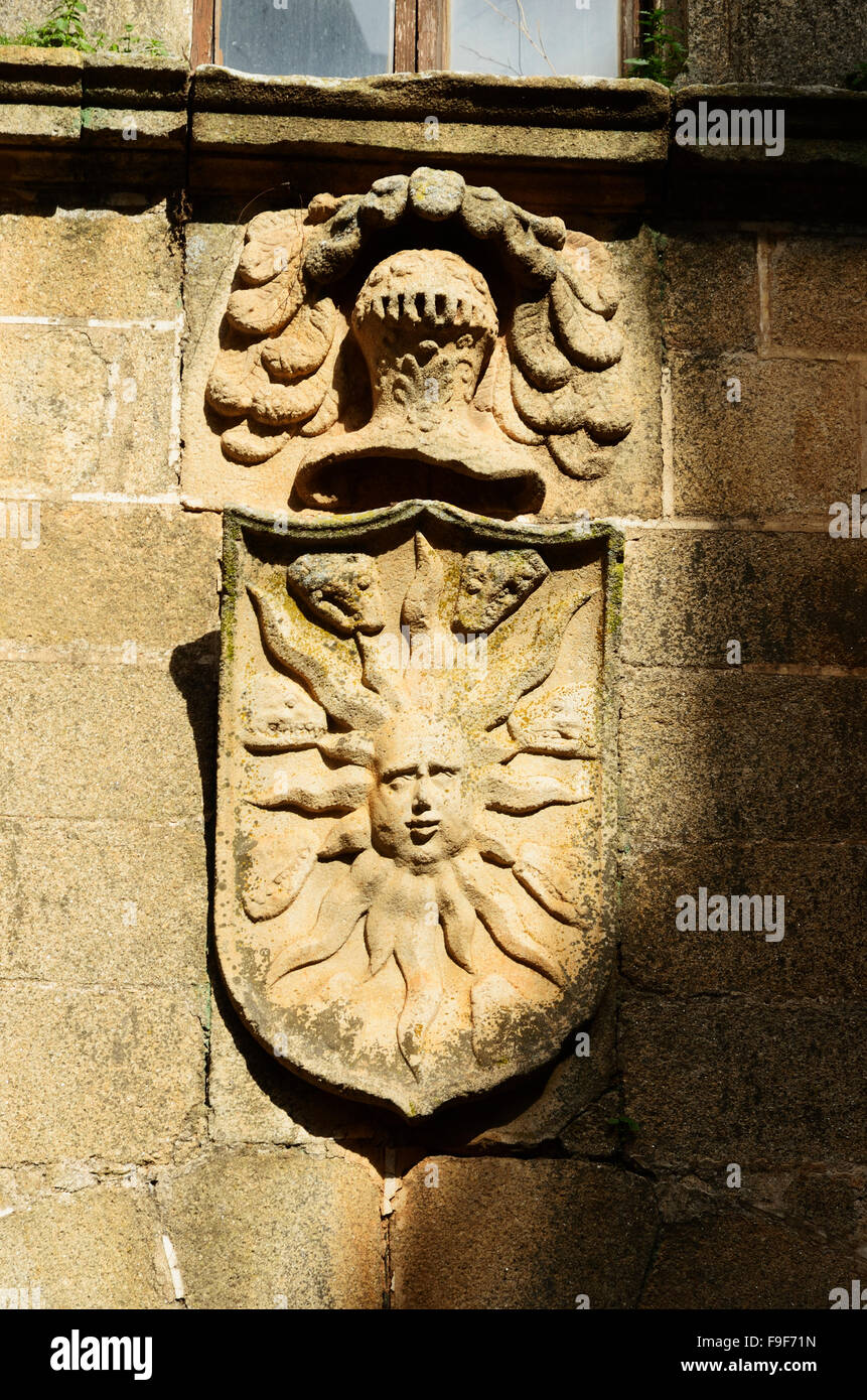 Noble coat of arms. House-fortress Solis or del Sol, Cáceres. Spain ...