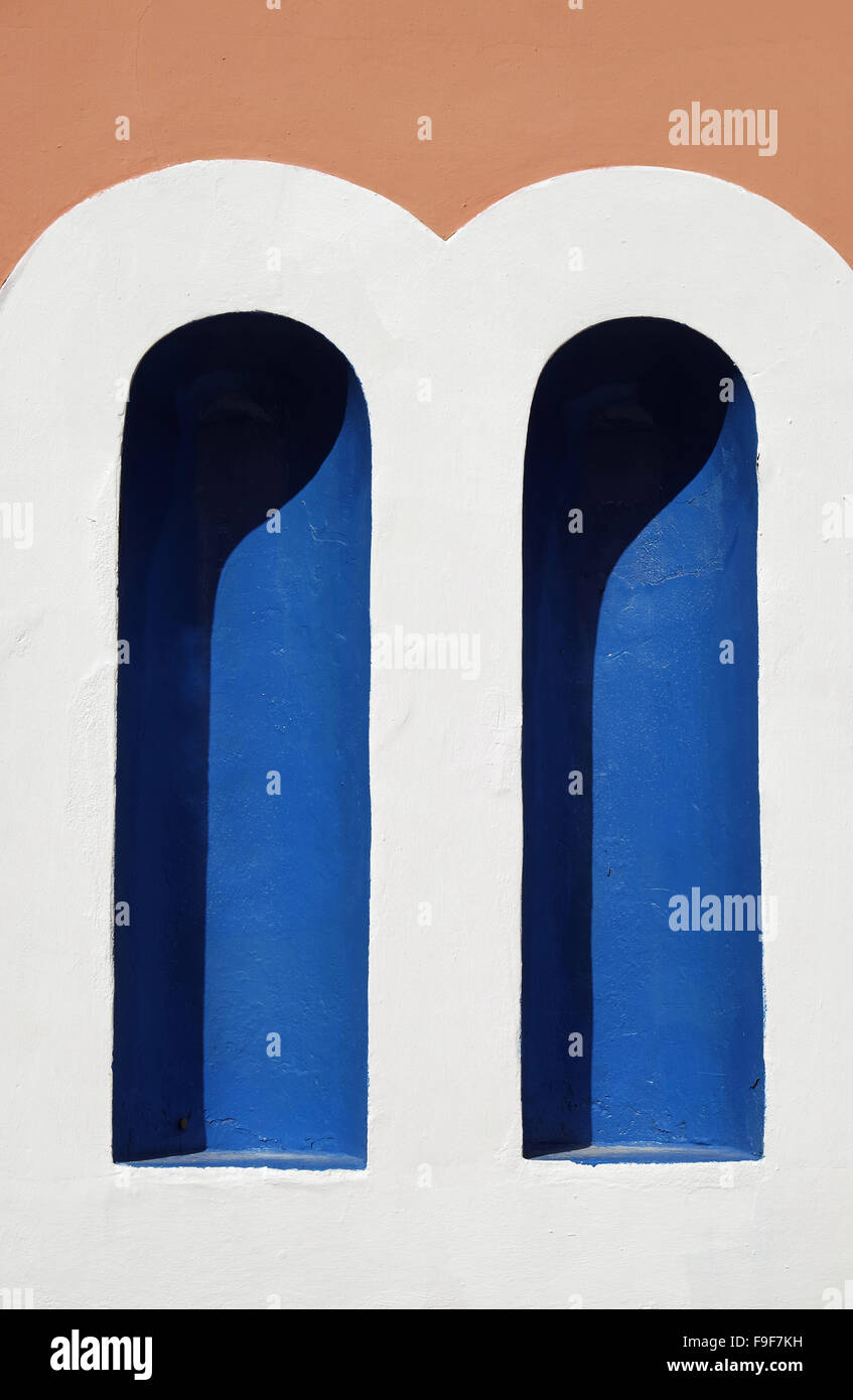 blue painted window at greece chapel Stock Photo - Alamy